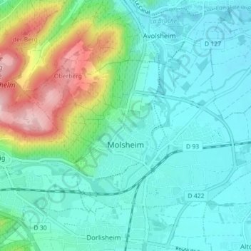 Carte topographique Molsheim, altitude, relief