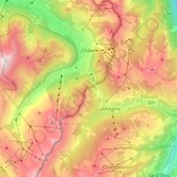 Carte topographique Châtel, altitude, relief